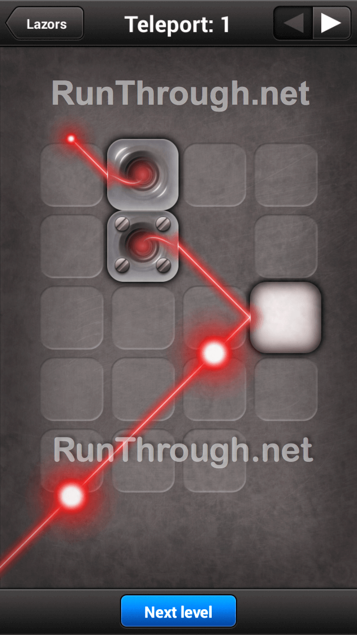 Lazors Walkthrough Teleport Level 1 - RunThrough